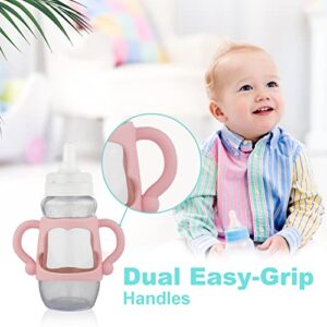 3pcs Baby Bottle Handles for Dr Brown Narrow Baby Bottles, Soft Silicone Baby Bottle Holder with Easy Grip Handles Bottle Holder for Baby Self Feeding (Pink, Green, Blue)