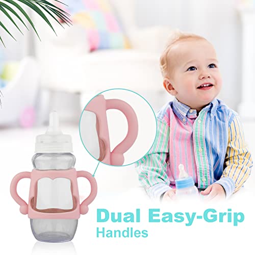 3pcs Baby Bottle Handles for Dr Brown Narrow Baby Bottles, Soft Silicone Baby Bottle Holder with Easy Grip Handles Bottle Holder for Baby Self Feeding (Pink, Green, Blue)