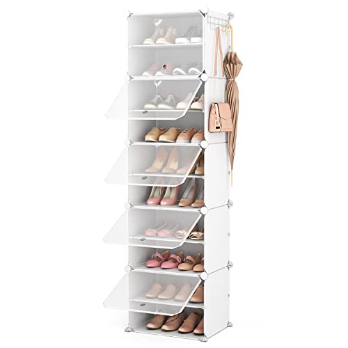 ROJASOP Shoe Rack Organizer, 10-Tier Shoe Organizer 20 Pairs Portable Shoe Rack Organizer Shoes Storage Cabinet Shoe Racks for Closet Entryway Bedroom (Clear, 1 by 10)