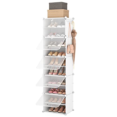 ROJASOP Shoe Rack Organizer, 10-Tier Shoe Organizer 20 Pairs Portable Shoe Rack Organizer Shoes Storage Cabinet Shoe Racks for Closet Entryway Bedroom (Clear, 1 by 10)