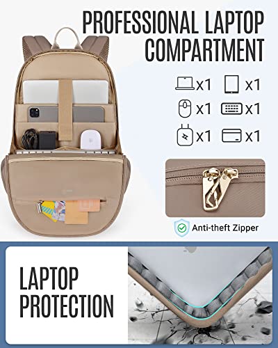 LIGHT FLIGHT Travel Laptop Backpack Women, 15.6 Inch Laptop Backpack with USB Charging Hole, Water Resistant College Bookbag, Black Computer Backpacks for Work, Champagne