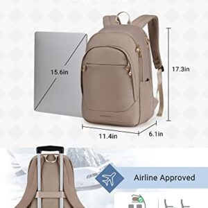 LIGHT FLIGHT Travel Laptop Backpack Women, 15.6 Inch Laptop Backpack with USB Charging Hole, Water Resistant College Bookbag, Black Computer Backpacks for Work, Champagne