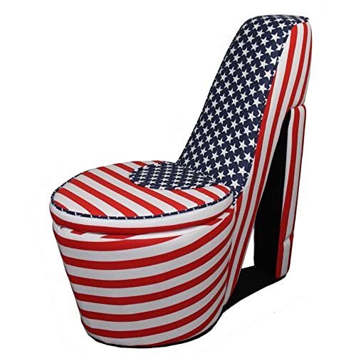 HomeRoots Red White and Blue Patriotic Print 3 High Heel Shoe Storage Chair