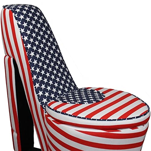 HomeRoots Red White and Blue Patriotic Print 3 High Heel Shoe Storage Chair