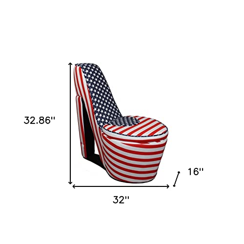 HomeRoots Red White and Blue Patriotic Print 3 High Heel Shoe Storage Chair