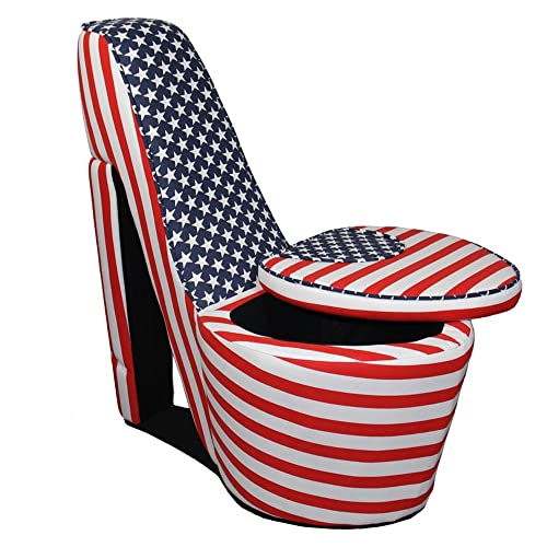 HomeRoots Red White and Blue Patriotic Print 3 High Heel Shoe Storage Chair