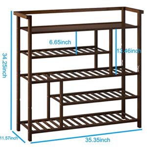 Fibogollo Shoe Rack, 5 Tier Bamboo Shoe Shelf, Shoe Organizers with Spacious Top, Large Shoes Rack for Closet, Entryway, Bedroom(Brown)