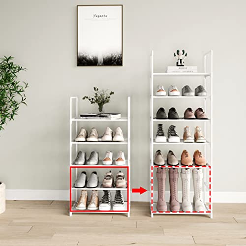 Yegazte 5-Tier Stackable Shoe Rack, Narrow Shoe Stand for 10-12 Pairs Shoe and Boots Organizer Storage Shelf Space Saving for Closet, Entryway and Hallway(White)