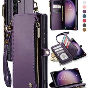 Defencase Galaxy S23 Plus Wallet Case, RFID Blocking PU Leather, Magnetic Flip & Zipper Card Holder - Fashion Purple