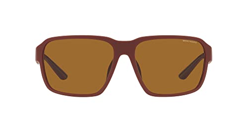 A|X ARMANI EXCHANGE Men's AX4131SU Universal Fit Square Sunglasses, Matte Red/Brown Polarized, 64 mm