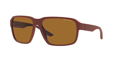 A|X ARMANI EXCHANGE Men's AX4131SU Universal Fit Square Sunglasses, Matte Red/Brown Polarized, 64 mm