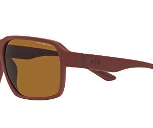 A|X ARMANI EXCHANGE Men's AX4131SU Universal Fit Square Sunglasses, Matte Red/Brown Polarized, 64 mm