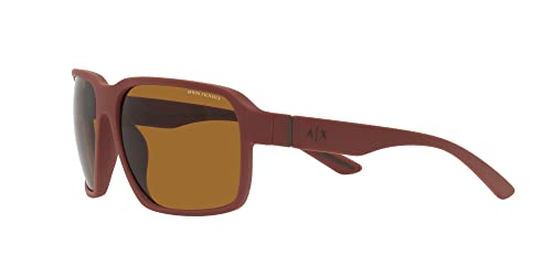 A|X ARMANI EXCHANGE Men's AX4131SU Universal Fit Square Sunglasses, Matte Red/Brown Polarized, 64 mm