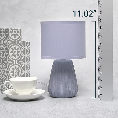 Simple Designs LT1138-PWK 11.02" Traditional Mini Modern Ceramic Texture Pastel Accent Bedside Table Desk Lamp w Matching Fabric Shade for Decor,Bedroom, Nightstand, Living Room, Entryway, Periwinkle