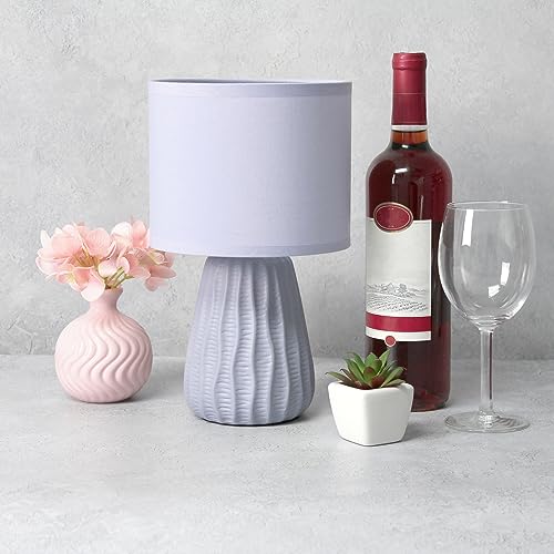 Simple Designs LT1138-PWK 11.02" Traditional Mini Modern Ceramic Texture Pastel Accent Bedside Table Desk Lamp w Matching Fabric Shade for Decor,Bedroom, Nightstand, Living Room, Entryway, Periwinkle