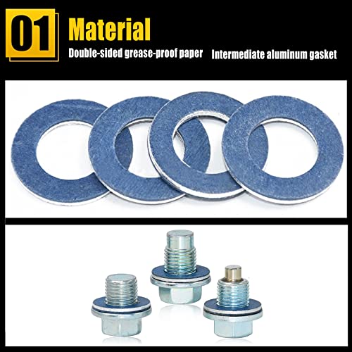 Jawmoy Pack-24 Oil Drain Plug Gaskets, 0.47" OEM 9043012031 Aluminum Oil Drain Plug Washers Replacement, Compatible with Most Cars (Blue)