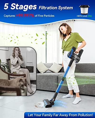 DEVOAC Cordless Vacuum Cleaner, 6 in 1 Stick Vacuum Cleaner with Powerful Suction, Lightweight Vacuum Cleaner with Rechargeable Battery, Convenient Handheld Vacuum for Carpet Hard Floor Pet Hair Home