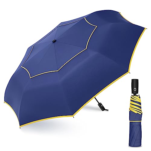 SATOL 62 Inch Large Golf Umbrella for Rain, Automatic Oversize Windproof Double Canopy Vented 8 Ribs Sturdy Portable Folding Umbrella for Travel, UPF 50+ Compact Lightweight Wind Resistant Sun & Rain Umbrellas for Women and Men (BLUE)