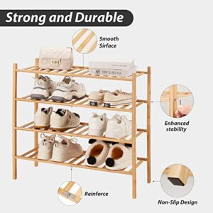 Candockway Bamboo Shoe Rack, 4-Tier Free Standing Shoe Racks, Stackable & Durable Shoe Rack Organizer, Shoe Shelf Holder Shoe Storage for Entryway Hallway Closet, Multifunctional