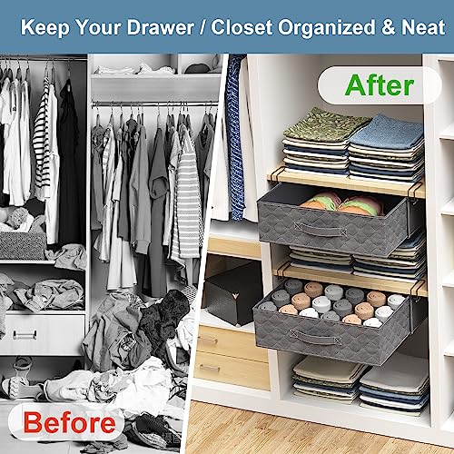 Carry360 2 Pack Sock Underwear Drawer Organizer Dividers, 24 Cell Fabric Foldable and Washable Cabinet Closet Organizers with Adjustable Clips for Clothes, Socks, Underwear (Gray)