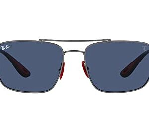 Ray-Ban RB3715M Scuderia Ferrari Collection Square Sunglasses, Gunmetal/Dark Blue, 58 mm