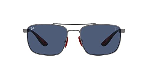 Ray-Ban RB3715M Scuderia Ferrari Collection Square Sunglasses, Gunmetal/Dark Blue, 58 mm