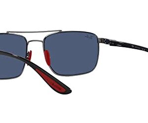 Ray-Ban RB3715M Scuderia Ferrari Collection Square Sunglasses, Gunmetal/Dark Blue, 58 mm