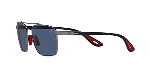 Ray-Ban RB3715M Scuderia Ferrari Collection Square Sunglasses, Gunmetal/Dark Blue, 58 mm