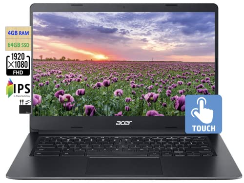 acer 2023 Flagship Chromebook 14" FHD 1080p IPS Touchscreen Light Computer Laptop, Intel Celeron N4020 (Upto 2.6GHz, 4GB RAM, 64GB eMMC, HD Webcam, WiFi 5, 12+ Hours Battery, Chrome OS+MarxsolCables