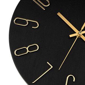 Foxtop Wall Clock 12 Inch Silent Non Ticking Battery Operated Round Wall Clock Modern Simple Style Clocks Decorative for Office Bedroom Kitchen School (Black Gold)