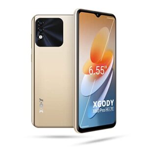 Xgody X60 Pro 4G Unlocked Phones, 6.6'’ QHD Waterdrop Screen Dual Sim Unlocked Cell Phones, Quad-core 2GB+16GB Smartphones, 3000mAh Battery, Face Unlock, Camera 5MP+5MP Cheap Android Phone (Gold)