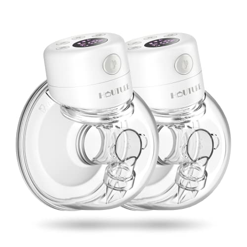 Wearable Breast Pump, 2 Pcs HAUTURE Electric Breast Pump, Hands Free & Low Noise Portable Breast Pump with 3 Modes, 9 Levels, Memory Function - 27 mm Flange & 24 mm Inserts