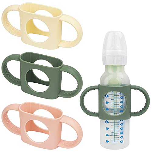 3 Pack Bottle Handles Compatible with Dr Brown Narrow Baby Bottles and Wide-Neck Bottles Non-Slip Easy Grip Handles - BPA-Free Food Grade Silicone Dishwasher Safe - Milk White, Green, Pink