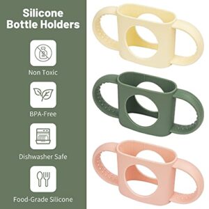 3 Pack Bottle Handles Compatible with Dr Brown Narrow Baby Bottles and Wide-Neck Bottles Non-Slip Easy Grip Handles - BPA-Free Food Grade Silicone Dishwasher Safe - Milk White, Green, Pink