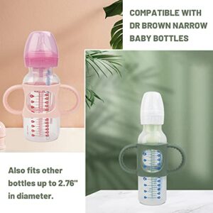 3 Pack Bottle Handles Compatible with Dr Brown Narrow Baby Bottles and Wide-Neck Bottles Non-Slip Easy Grip Handles - BPA-Free Food Grade Silicone Dishwasher Safe - Milk White, Green, Pink