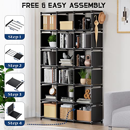 Mavivegue Bookshelf,18 Cube Storage Organizer,Extra Large Book Shelf Organizer,Tall Bookcase Shelf,Book Cases/Shelves,Black Cube Shelf,Cubbies Closet Shelves for Bedroom,Living Room,Home,Office