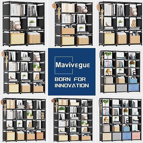 Mavivegue Bookshelf,18 Cube Storage Organizer,Extra Large Book Shelf Organizer,Tall Bookcase Shelf,Book Cases/Shelves,Black Cube Shelf,Cubbies Closet Shelves for Bedroom,Living Room,Home,Office