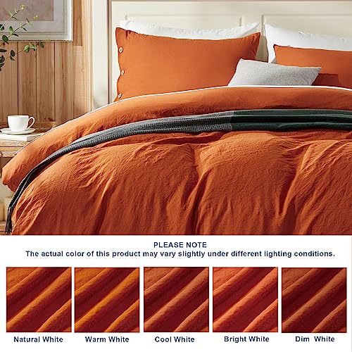 Anluoer Duvet Cover Queen Size,Burnt Orange Duvet Cover Set with Buttons Closure, Ultra Soft Washed Microfiber Bedding Comforter Cover with 2 Pillowcases for All Season(90x90 inches, 3 Pieces)