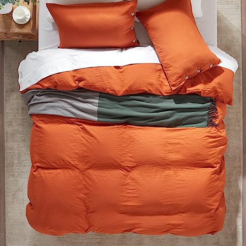 Anluoer Duvet Cover Queen Size,Burnt Orange Duvet Cover Set with Buttons Closure, Ultra Soft Washed Microfiber Bedding Comforter Cover with 2 Pillowcases for All Season(90x90 inches, 3 Pieces)