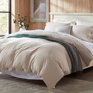 Anluoer Duvet Cover Queen Size,Beige Duvet Cover Set with Buttons Closure, Ultra Soft Washed Microfiber Bedding Comforter Cover with 2 Pillowcases for All Season(Beige, 90x90 inches, 3 Pieces)