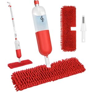 qaestfy spray mop for floor cleaning with 2 washable double-sided microfiber pads & scraper 49" long handle flip cleaner wet dust mop for hardwood tile laminated floor cleaning