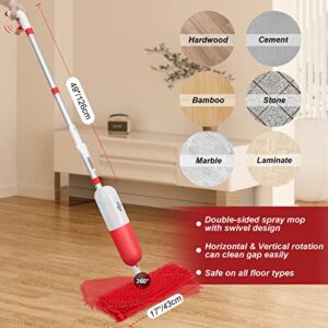 Qaestfy Spray Mop for Floor Cleaning with 2 Washable Double-Sided Microfiber Pads & Scraper 49" Long Handle Flip Cleaner Wet Dust Mop for Hardwood Tile Laminated Floor Cleaning