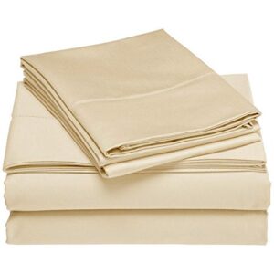 crescent bedding full xl sheets sets - 4 piece full xl size beige sheets, double brushed sheets, hotel luxury full xl sheet set, extra soft bedding sheets & pillowcases