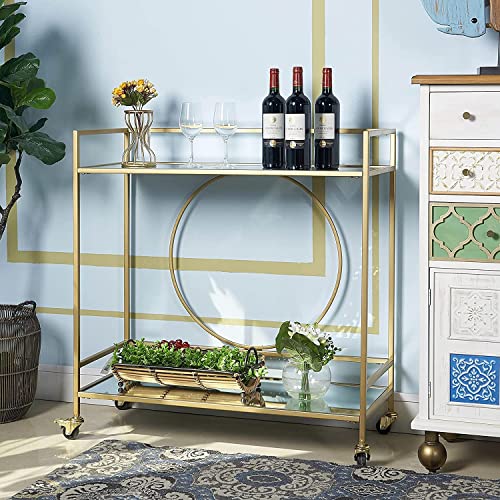 EonBon Gold Mirror Rolling Serving Bar Cart on Lockable Wheels, Wine Drink Liquor Cart Stand for Home Kitchen, Bar, Living Room, Club Party, Christmas, New Year