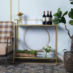 EonBon Gold Mirror Rolling Serving Bar Cart on Lockable Wheels, Wine Drink Liquor Cart Stand for Home Kitchen, Bar, Living Room, Club Party, Christmas, New Year