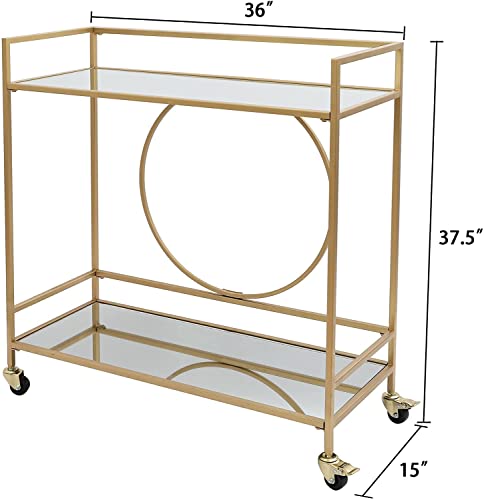 EonBon Gold Mirror Rolling Serving Bar Cart on Lockable Wheels, Wine Drink Liquor Cart Stand for Home Kitchen, Bar, Living Room, Club Party, Christmas, New Year