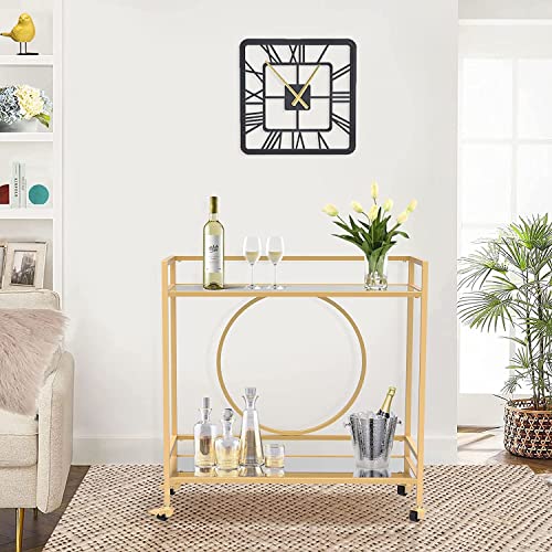 EonBon Gold Mirror Rolling Serving Bar Cart on Lockable Wheels, Wine Drink Liquor Cart Stand for Home Kitchen, Bar, Living Room, Club Party, Christmas, New Year