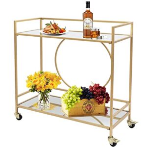 EonBon Gold Mirror Rolling Serving Bar Cart on Lockable Wheels, Wine Drink Liquor Cart Stand for Home Kitchen, Bar, Living Room, Club Party, Christmas, New Year