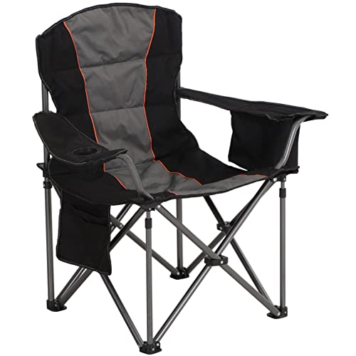 HIGH POINT SPORTS Oversized Portable Camping Folding Chair, Heavy Duty Foldable Outdoor Chair, Camp Chair with Cup Holder and Cooler Bag Support 450 LBS, Black