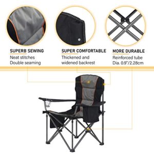 HIGH POINT SPORTS Oversized Portable Camping Folding Chair, Heavy Duty Foldable Outdoor Chair, Camp Chair with Cup Holder and Cooler Bag Support 450 LBS, Black